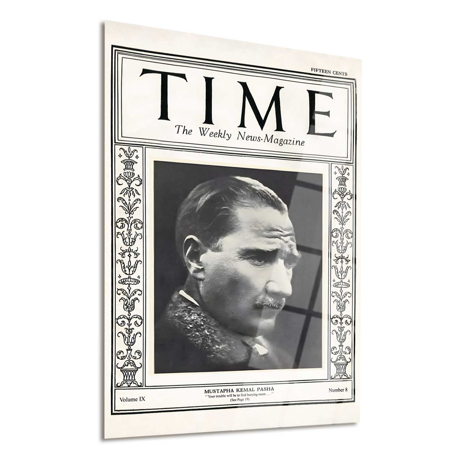 Atatürk ve Time Dergisi - 1927 Cam Tablo - Atatürk Hediyelik (ATC050)